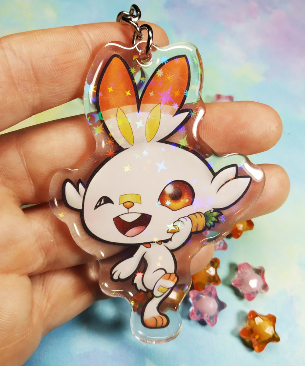 Cute Scorbunny Keychain llavero Holo – elfain